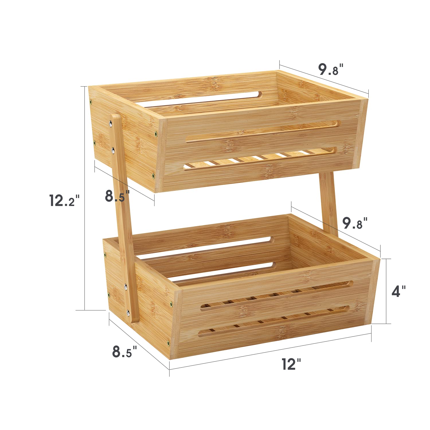 Vriccc Bamboo Fruit Basket, 2-Tier Fruit Bowl for Kitchen Counter, Large Capacity Vegetable Storage Holder, Countertop Organizing for Snacks Display