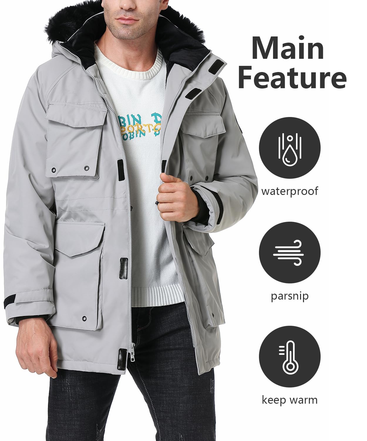 MOERDENG Men's Winter Thickened Warm Down Coats Windproof Waterproof Hooded fashions Puffer Jacket Black XL