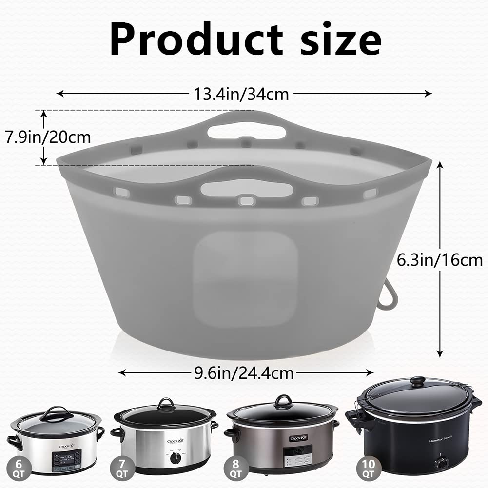 Silicone Slow Cooker Liners Fit 6-7-8-10 Quarts, Reusable Slow Cooker Liners with Buttons and Hooks (2, Blue+Black)