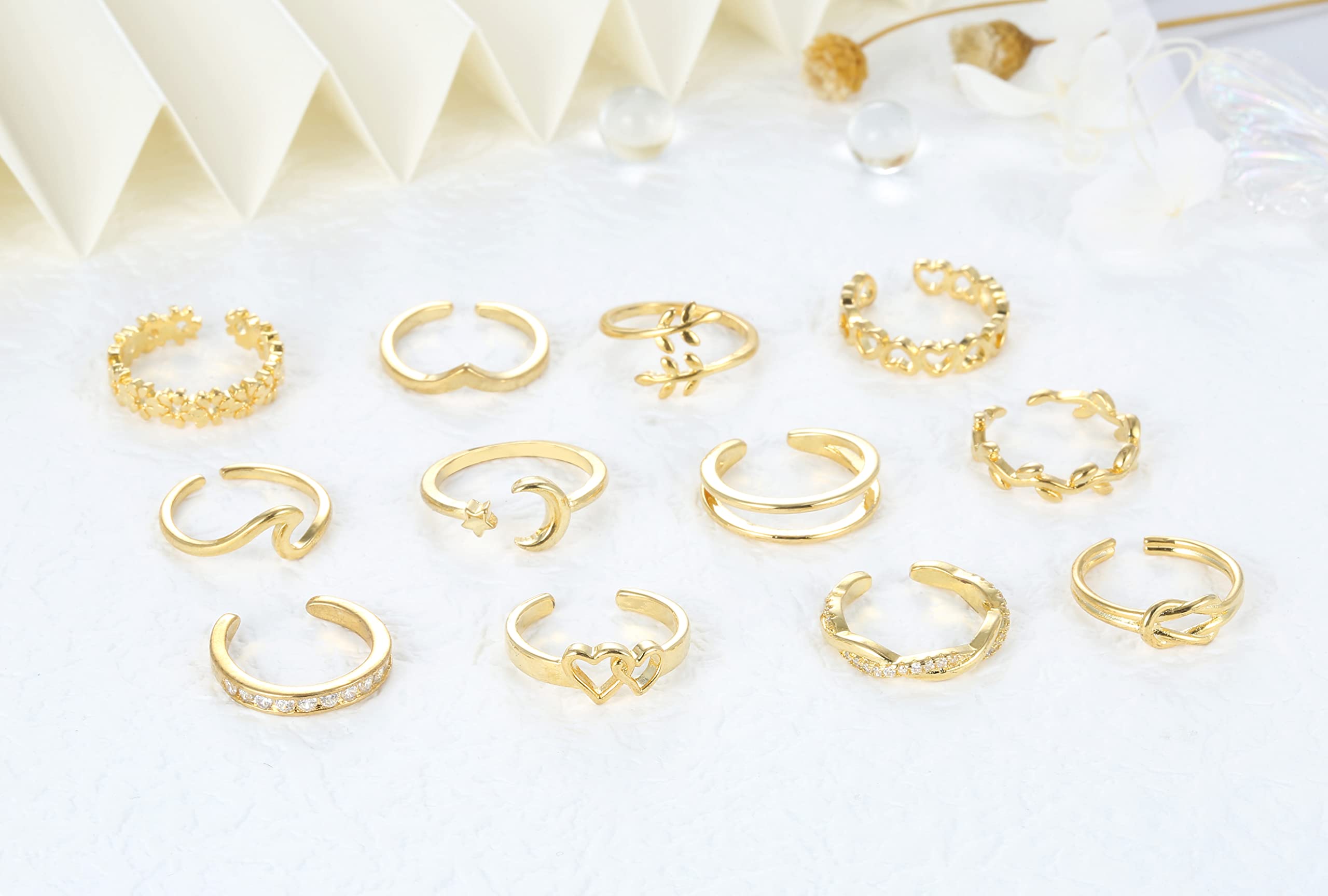 Zankulas 12PCS Adjustable Toe Rings for Women Heart Leaf Arrow Open Toe Ring Set Knuckle Midi Tail Ring Women Summer Beach Foot Jewelry Set Silver