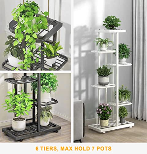 yeavs Plant Stand Shelf 6 Tier Indoor Outdoor, Flower Pot Holder Rack for 7 Pots, Plants Organizer Garden Home Office Living Room Balcony Patio (White)