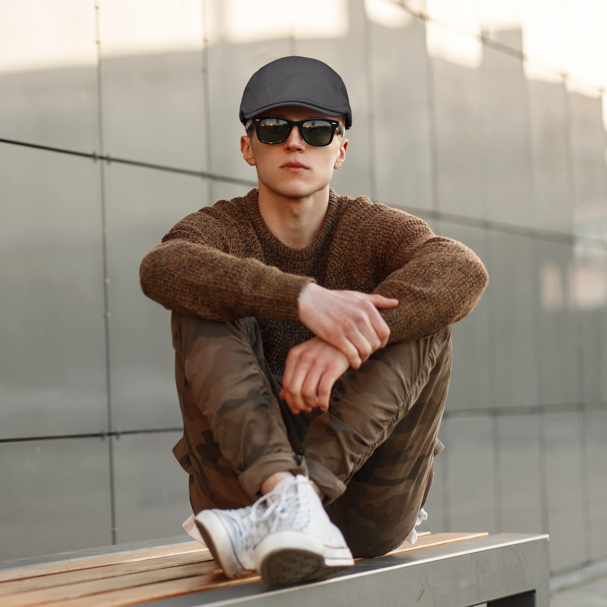 URATOT 4 Pieces Newsboy Men's Hat Flat Cap Cotton Newsboy Cap Adjustable Cabbie Driving Cap Hunting Hat for Men
