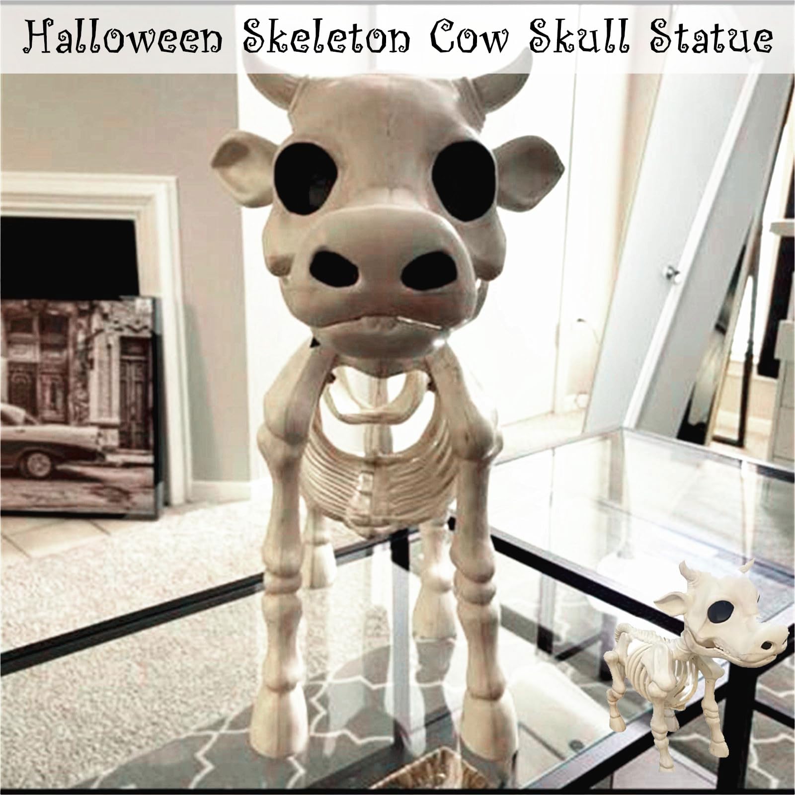 POUMANNI Cow Skeleton Halloween Decoration, Skeleton Cow Statue, Halloween Cow Skeleton, Cow Skeleton Halloween Decorative Prop, Skeleton Cow Halloween, 1PC