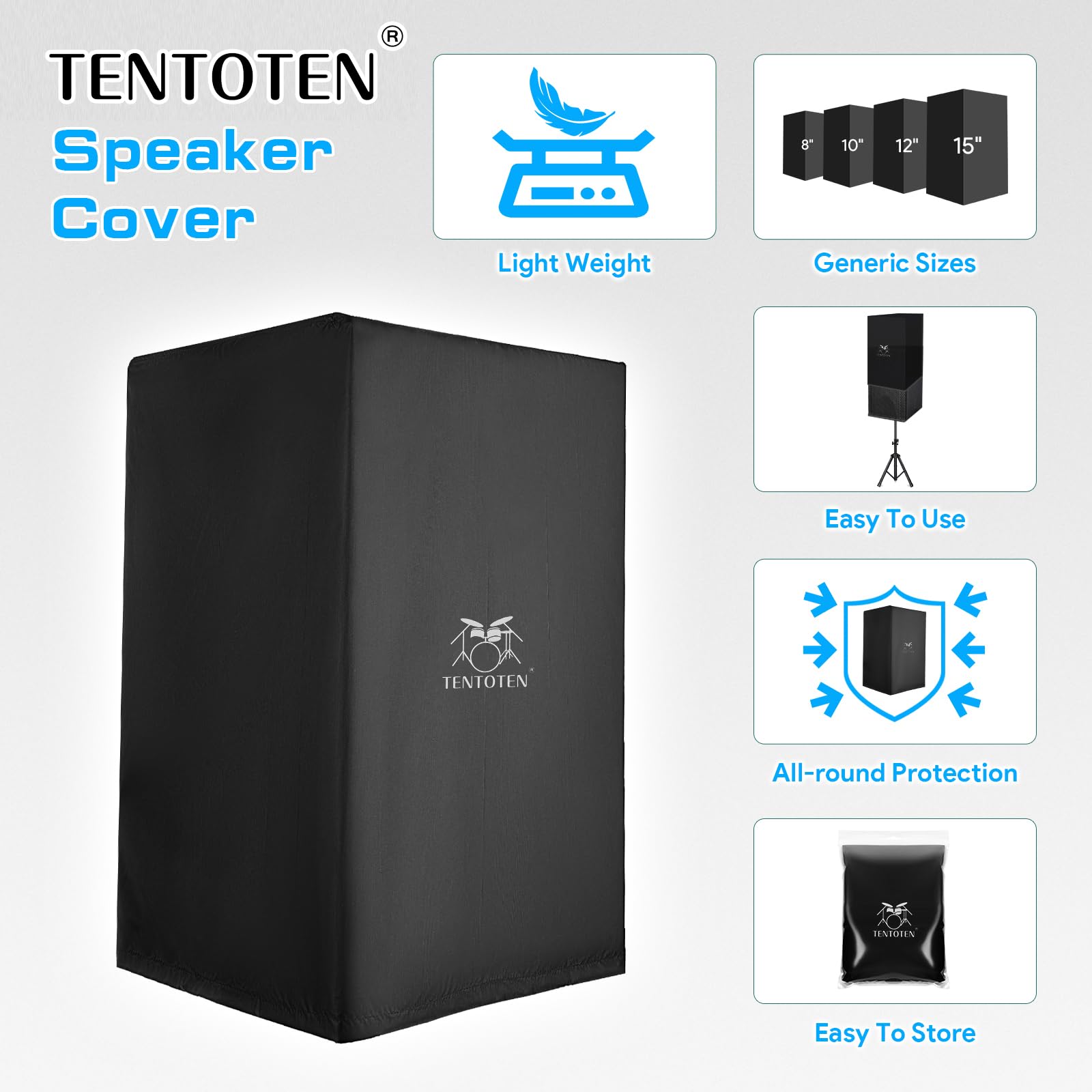 TENTOTEN Speaker Cover for 15 Inch PA/DJ Powered Speaker, Outdoor Speaker Covers - UV 50, Water Resistant, Dustproof, Also Use Indoor(Single)