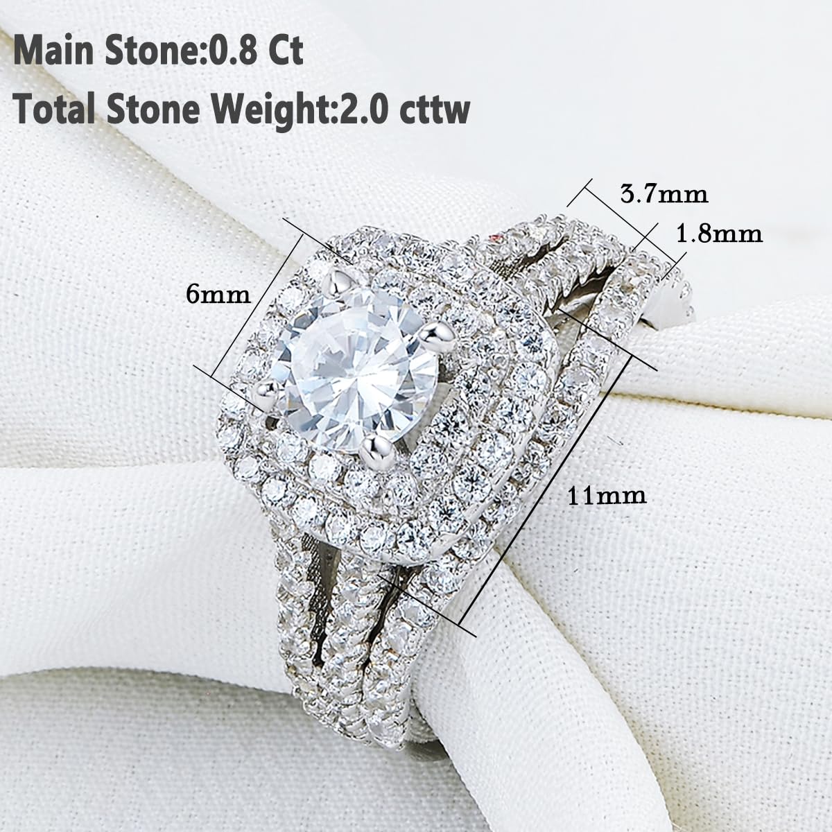 Newshe Jewellery Wedding Engagement Ring Set AAAAA Cz 925 Sterling Silver 2Ct Round Created Blue Sapphire White Size 7