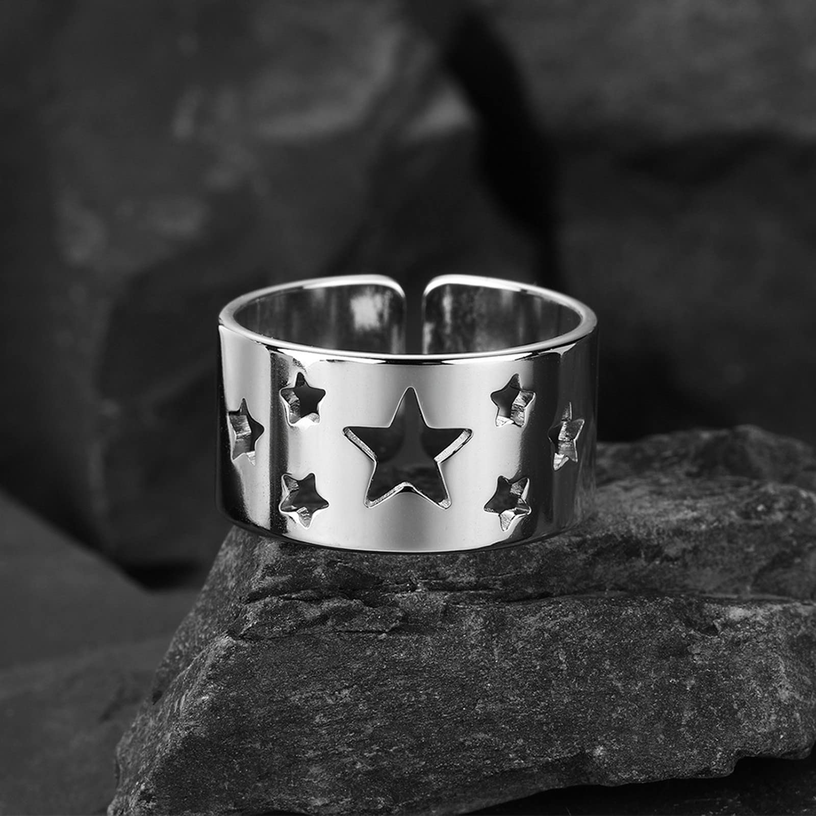 Women Trendy Statement Y-2K Jewelry Hollow Out Star Heart Rings For Women Men Splice Open Adjustable Couples Rings