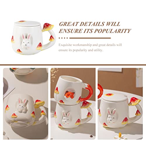 UPKOCH Care Package Ceramic Coffee Cups Rabbit Mug with Lid Water Cup Coffee Cup Coffee Mug with Rabbit Mushroom Milk Kawaii Cups Tea Mugs Gift for Adult Home Office Sympathy Gift
