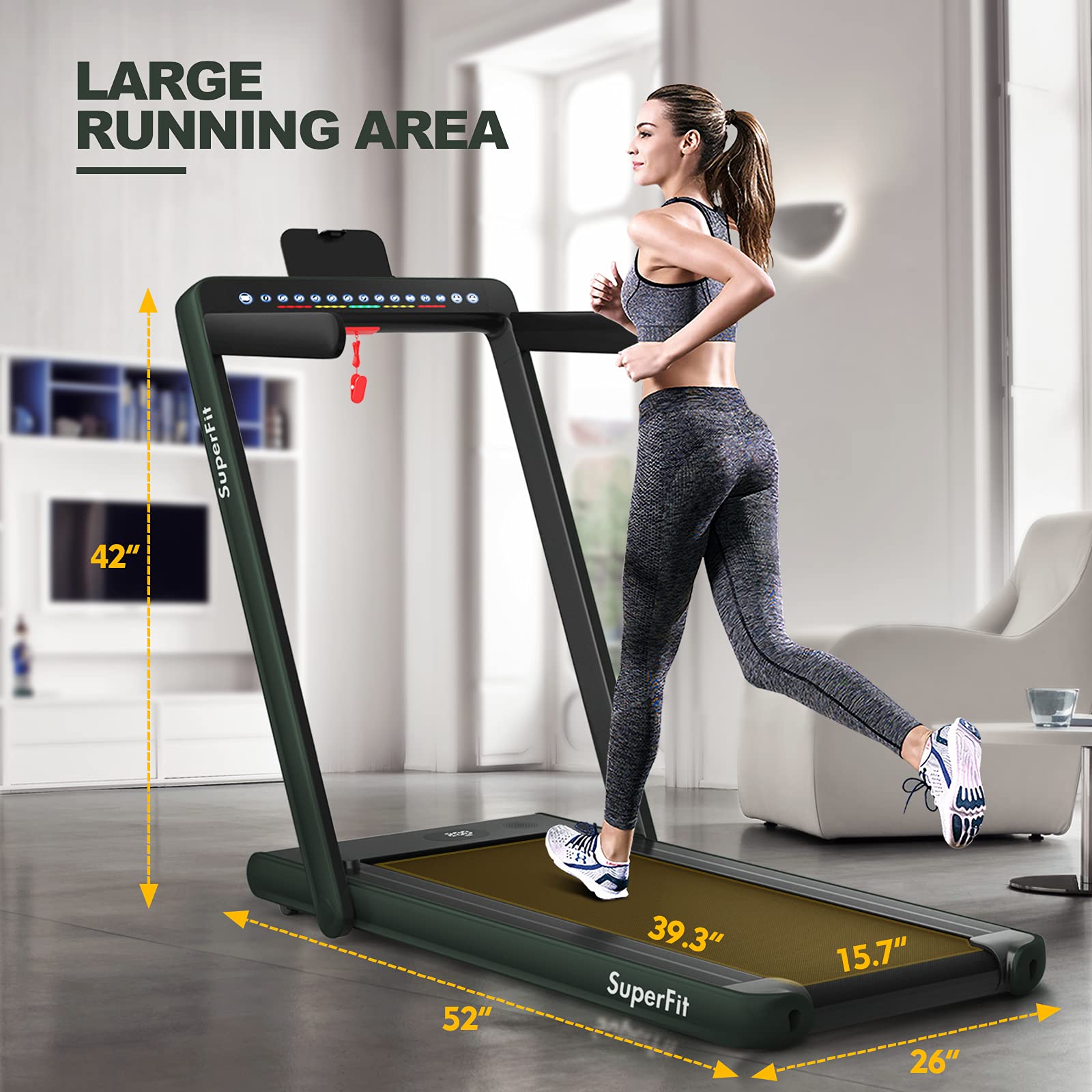 Sporfit 2 in 1 Folding Treadmill,Portable Installation-Free Treadmill with Bluetooth Speaker, Remote Control, APP Control and LED Display, Walking Jogging for Home Office Use, Green