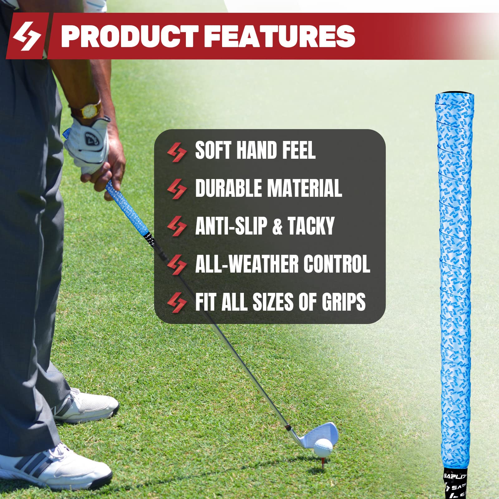 SAPLIZE Golf Grip Wrapping Tapes, 3-Pack Tacky PU Overgrip Tapes, New Regripping Solution for Golf Club Grips, Refresh Golf Grips