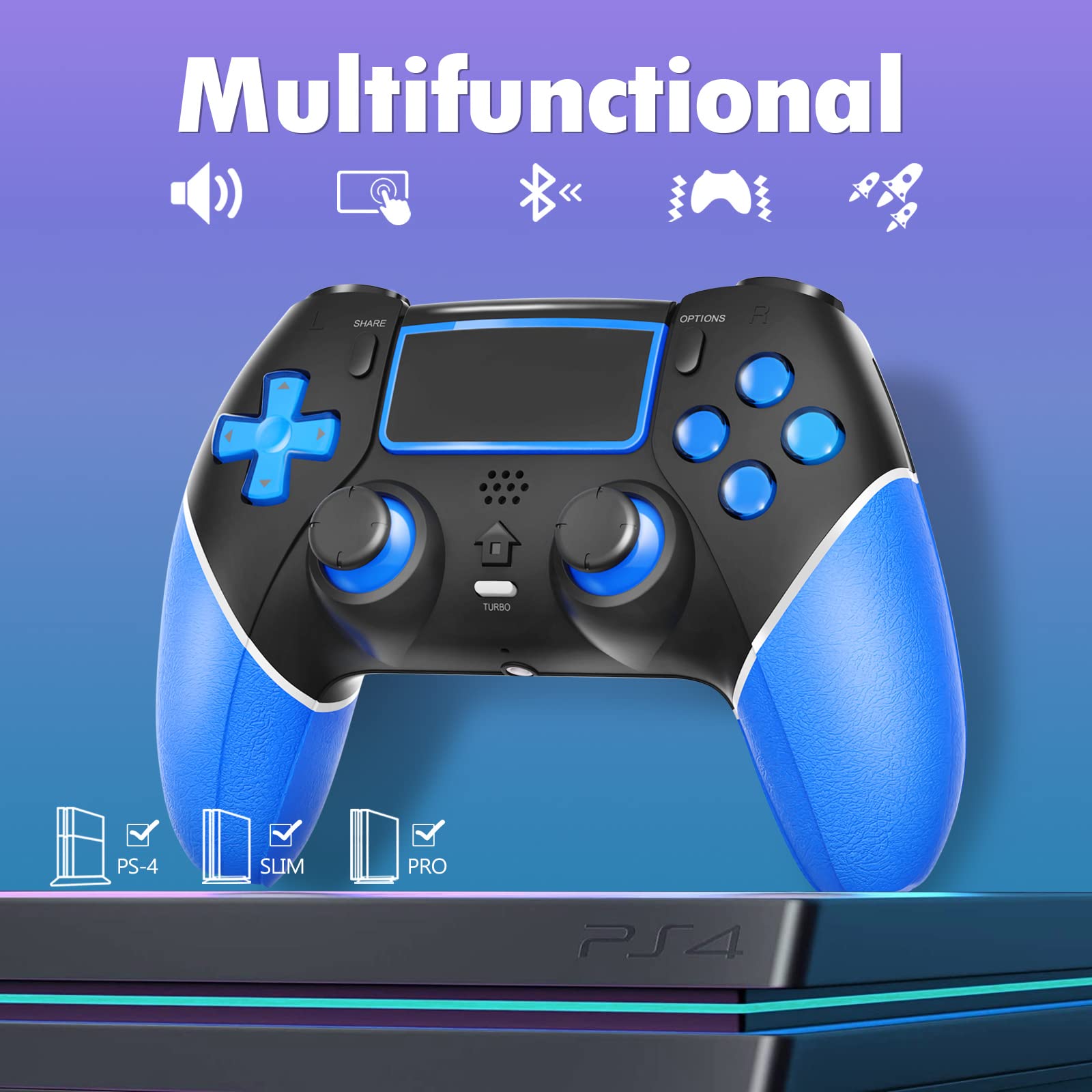 TERIOS Gaming Pro Controller Compatible with PS4,Pro,Slim - Wireless Controller with Built-in Speakers/Precise Joysticks/Turbo/Advanced Buttons Programming, and 1200mAh Rechargeable Battery(Blue)