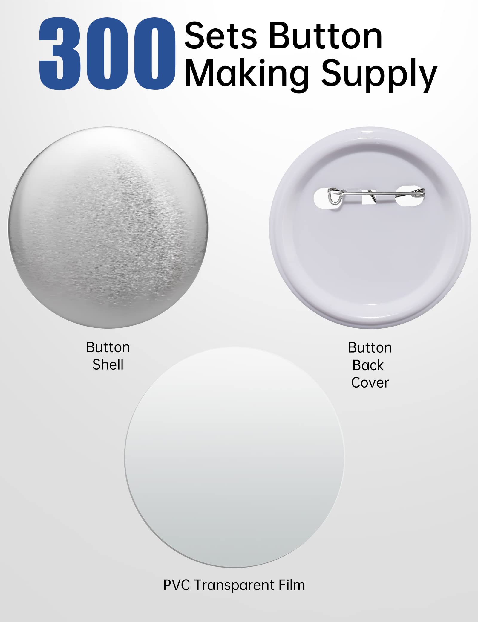 NiArt Blank Button Making Supplies (200pcs 58mm/2.25in) Round Badge Button Parts, Metal Pin Badge Kit for Button Maker Machine with Clear Film