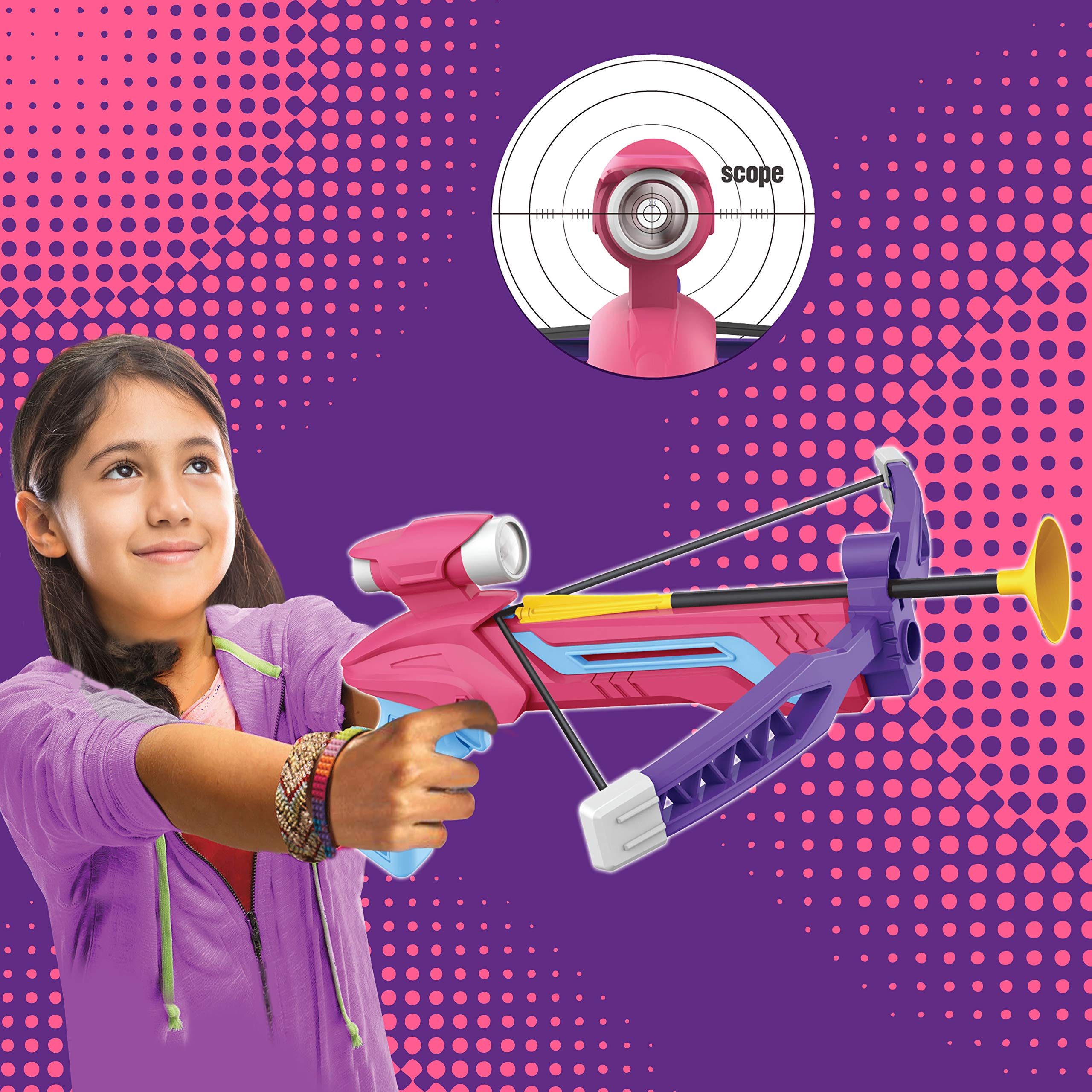 Pro Star Mini Pink and Purple Archery Bow with Target Set, Safe Foam Dart Arrows | Kids Crossbow Toy