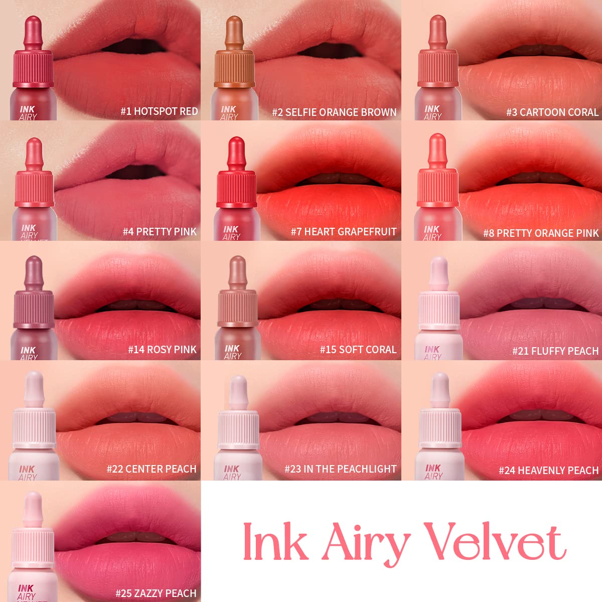Peripera Ink Airy Velvet Lip Tint, Liquid Lip (0.14 fl oz, 003 CARTOON CORAL)