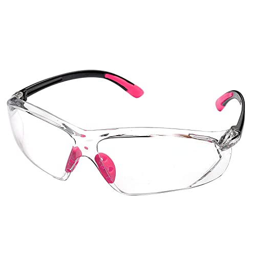 SAFEYEAR Women Safety Glasses Anti Fog Lens,HD Clear Scratch Resistant Work Glasses with Adjustable Straps for Lady, No-Slip Grips,VU Protection for DIY, Lab, Welding,Chemistry(Pink)