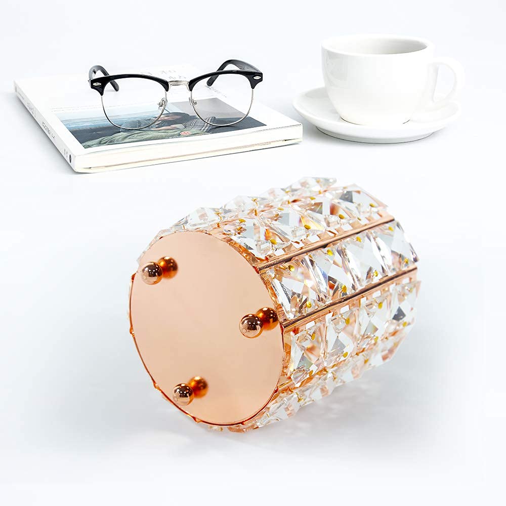 Qualsen Makeup Brush Holders Organizer, Makeup Brush Organizer Cup Crystal Makeup Brush Holder, Eyebrow Comb Brushes Pen Pencil Cup (Rose Gold)