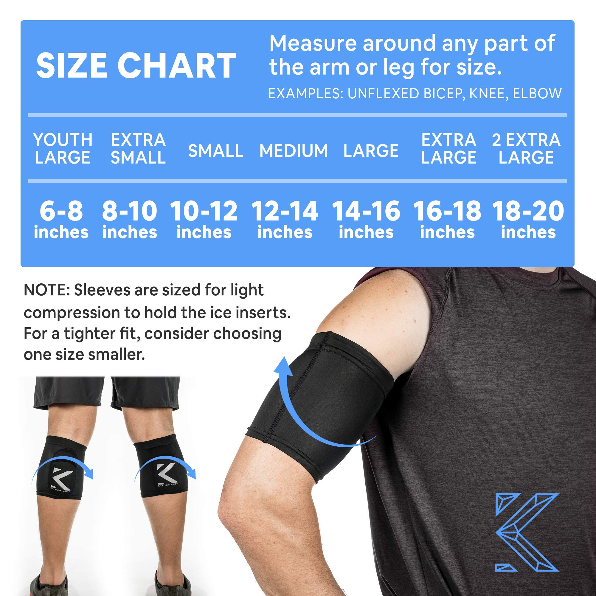 New Kryofit Cold Compression Sleeves - for Elbow, Knee Bicep Pain & Swelling