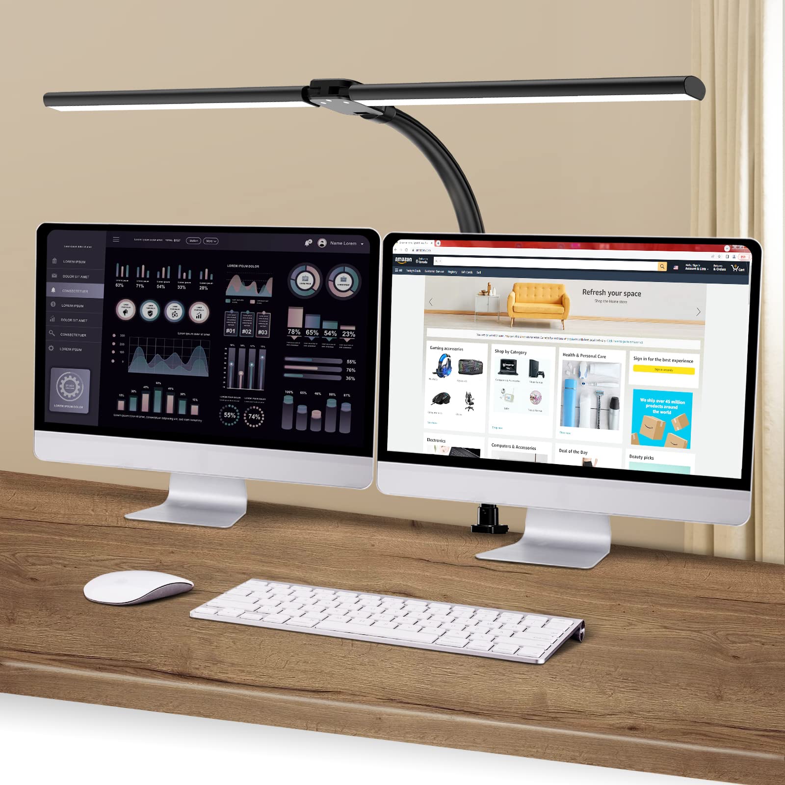 SICCOO LED Double Head Desk Lamp,24W Brightest Architect Double Swing-arm Table Lamps,5 Adjustable Brightness Color Temperature ,for Workbench/Monitor/Home/Reading/Offices/Bedrooms/Dormitories