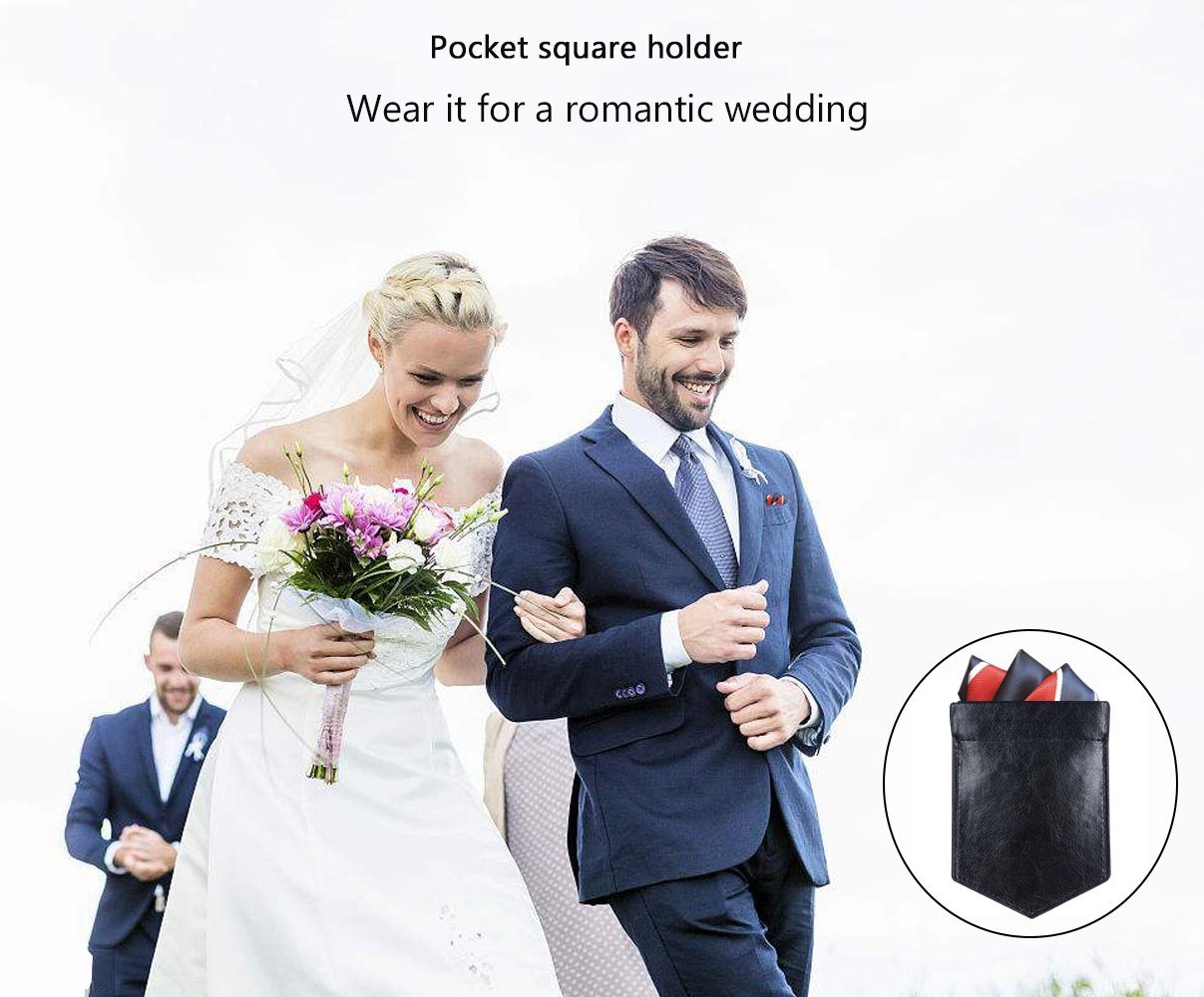 ONLVAN Pocket Square Holder Leather Slim Pocket Square Holder for Men's Suit Handkerchief Keeper (Holder Only)