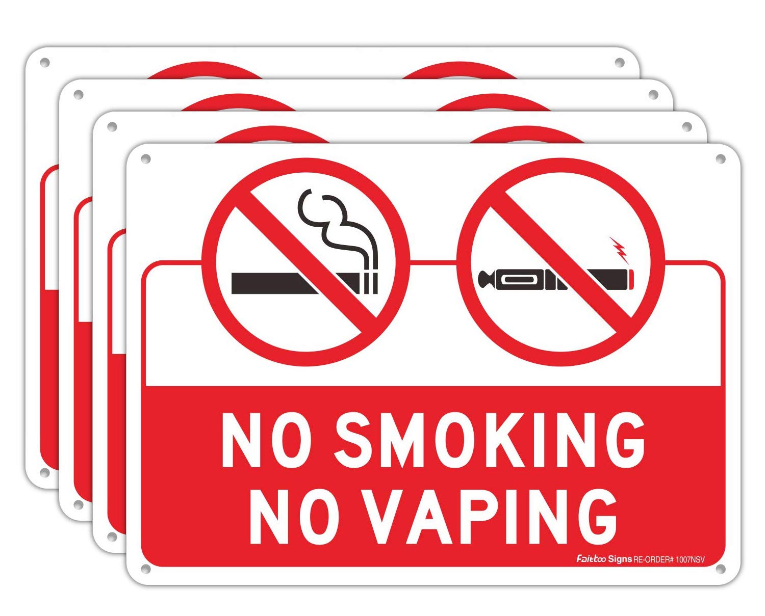 No Smoking No Vaping Sign, 4 Pack, 10" x 7" .40 Rust Free Aluminum, UV Protected, Weather Resistant, Waterproof, Durable Inkļ¼Easy to Mount