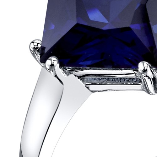 PEORA Created Blue Sapphire Solitaire Ring for Women 14K White Gold, 3.25 Carats Princess Cut 8mm, Size 7