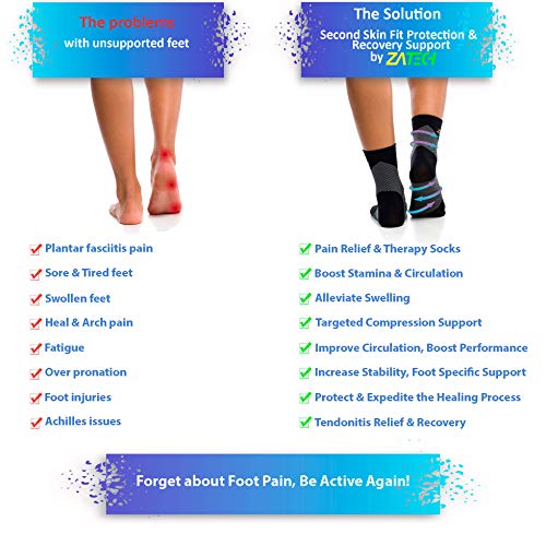 ZaTech Plantar Fasciitis Sock, Compression Socks - 2 pack (Grey/White, 2 pairs, X-Large)