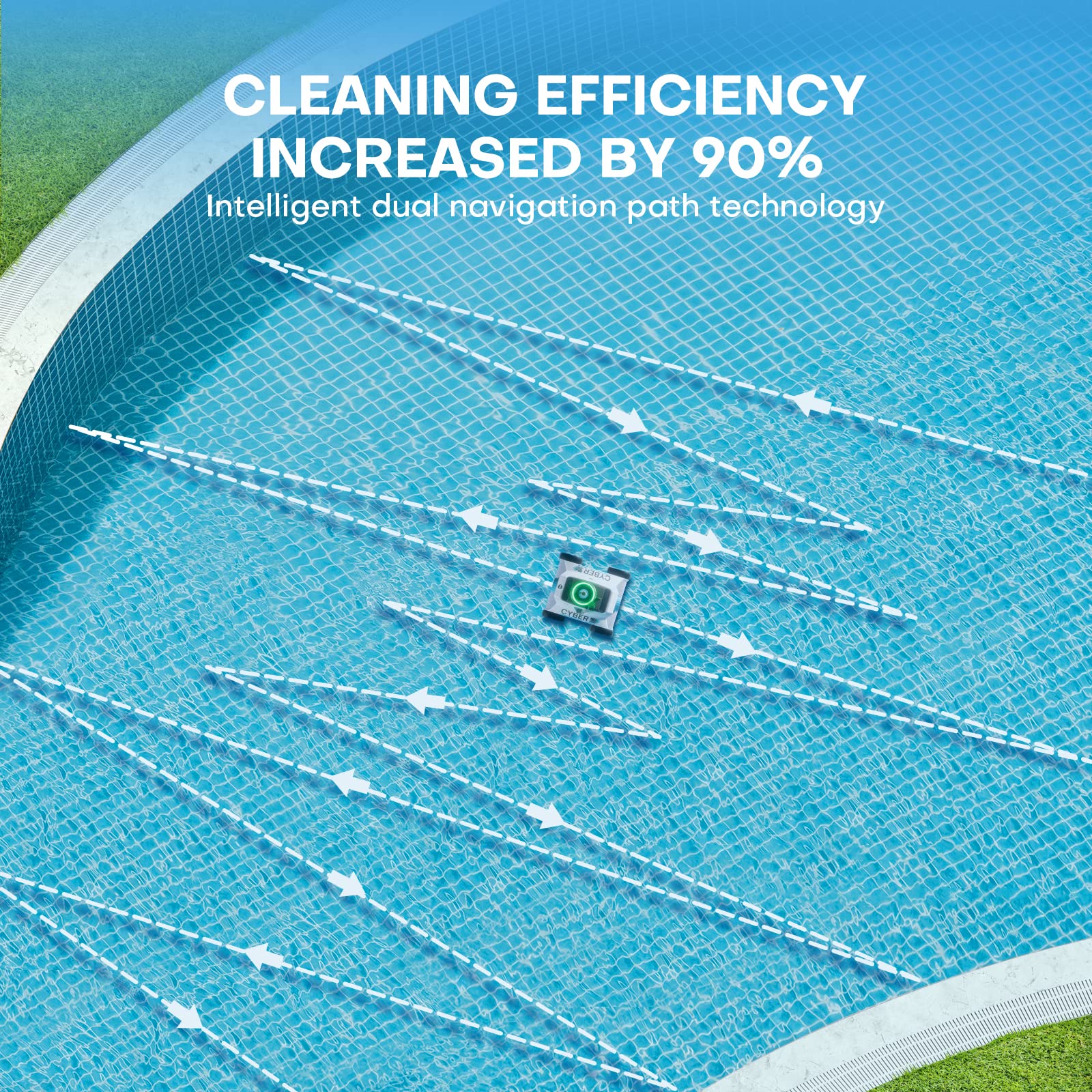 Ofuzzi Cyber 1200 Pro Cordless Robotic Pool Cleaner, Dual Navigation Path, Max.130 Mins Runtime, Stronger Suction Power Pool Robot for Above/In Ground Pools Up to 1076ft² (Blue)