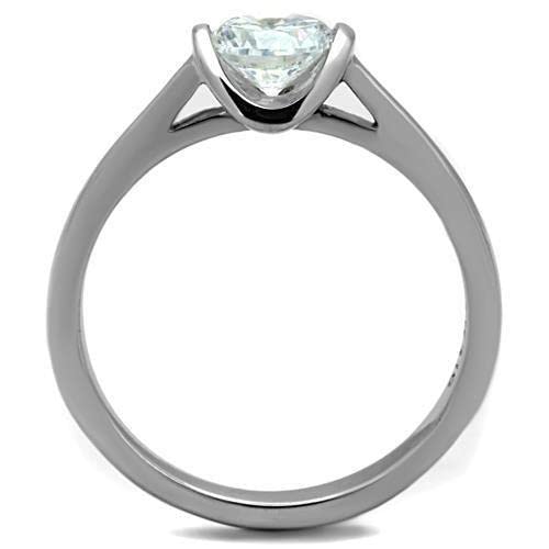 Zawadee TK1763 - High Polished (no Plating) Stainless Steel Ring with AAA Grade CZ in Clear Size 6