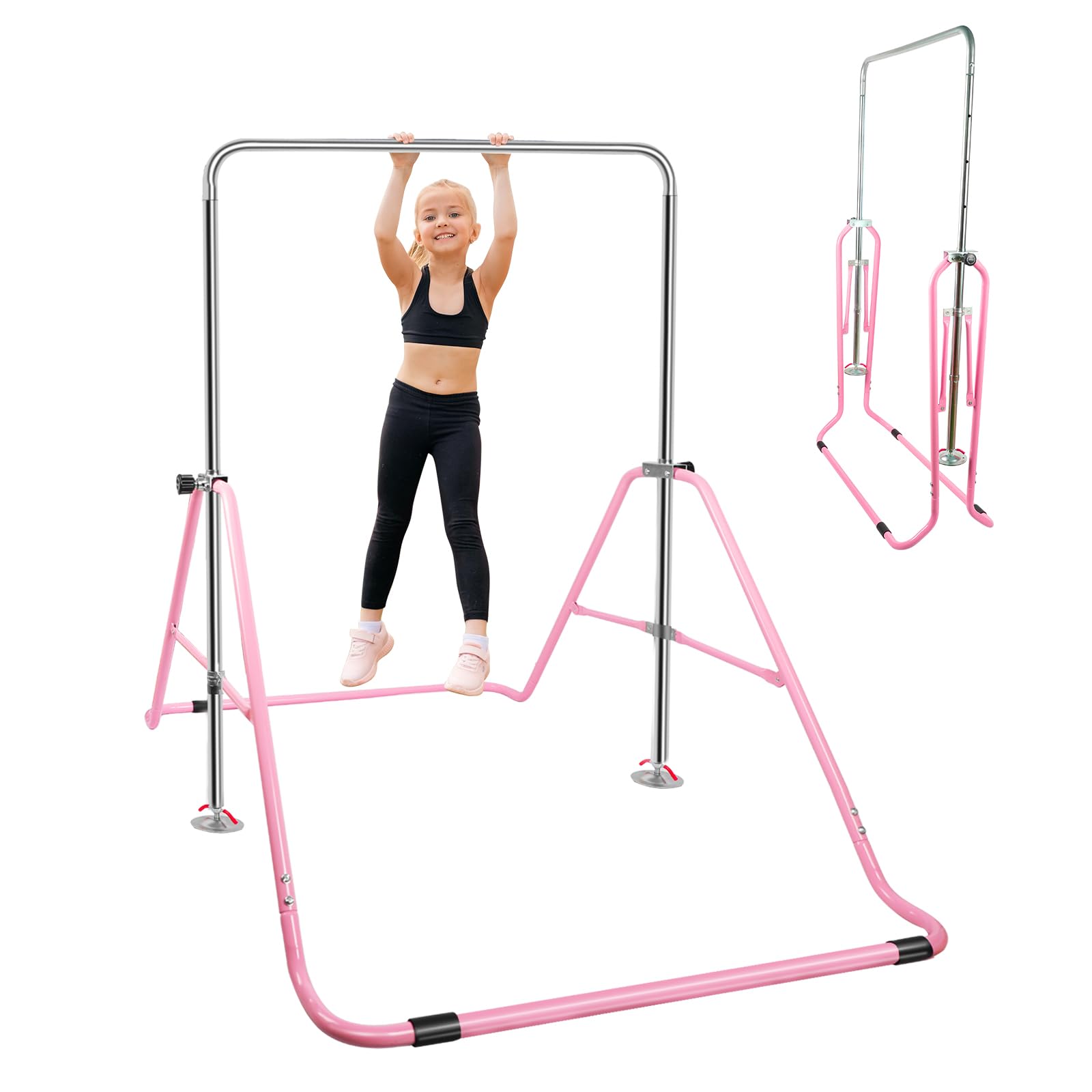 ORIENGEAR Gymnastics Bar Kids Expandable,Adjustable Height Folding Horizontal Bars for Children,Junior Training Practice Bar Monkey Bars for Gym Climbing Tower Balance Bar