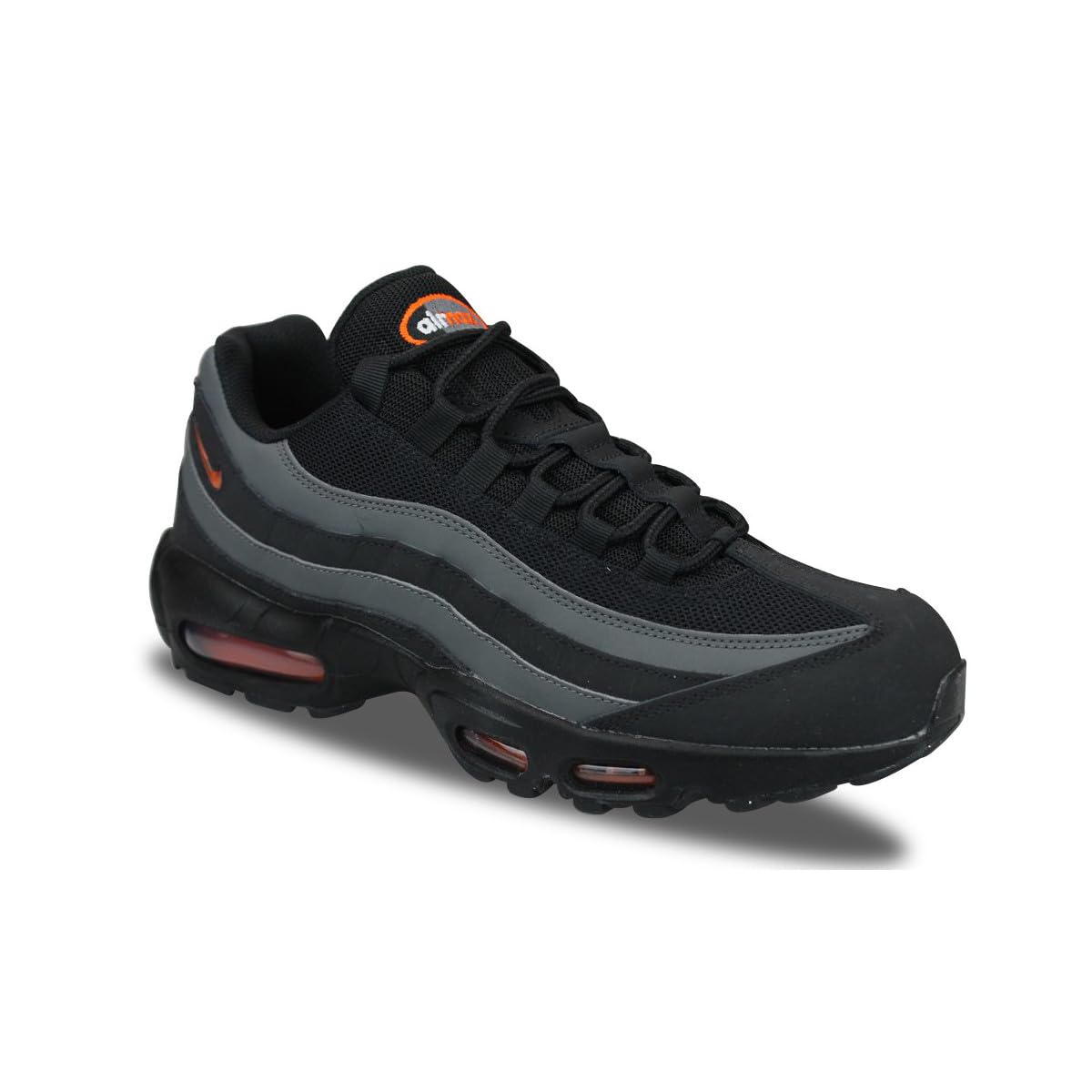 Nike Air Max 95 Mens Athletic Shoes - Black/Safety Orange-Iron Grey - Size 10.5