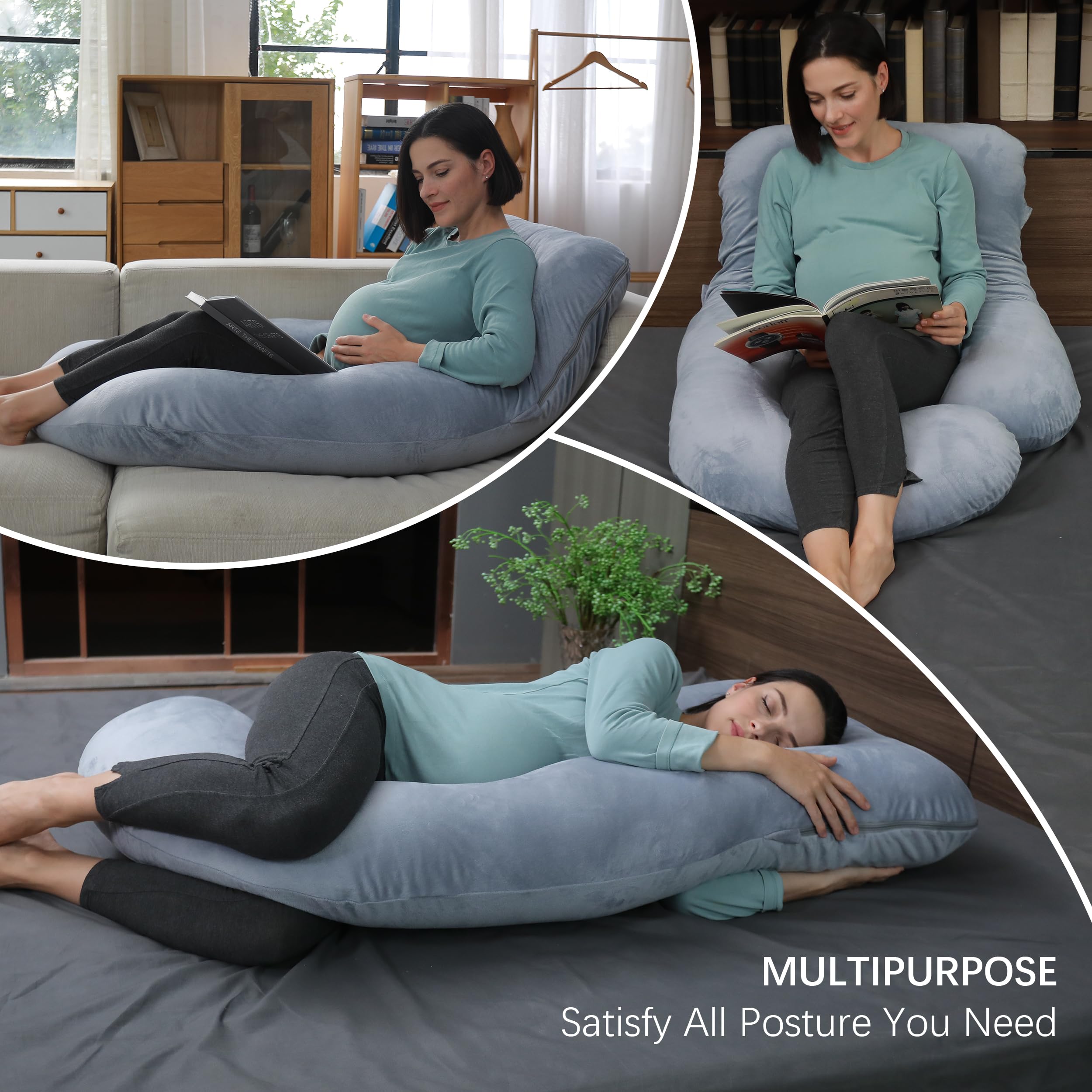 MOON PARK Pregnancy Pillows for Sleeping - U Shaped Full Body Maternity Pillow with Removable Cover - Support for Back, Legs, Belly, Hips - 57 Inch Pregnancy Pillow for Women - Grey