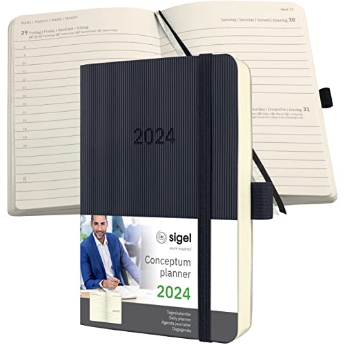 SIGEL C2421 Conceptum Daily planner 2024, approx. A6, black, softcover, 1 page = 1 day, 400 pages