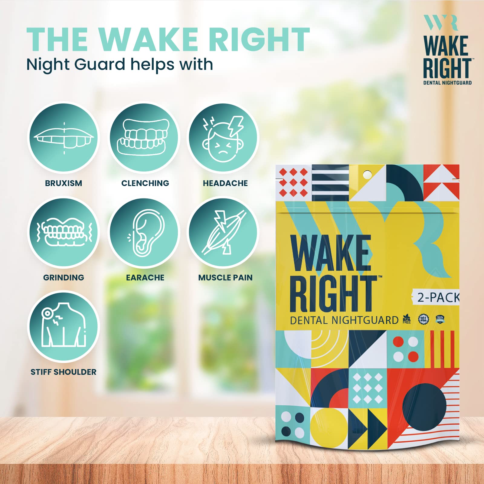 Wake Right Premium Dental Nightguard, Grind Reducing Mouth Guard for Teeth Grinding Clenching, 2 Pack