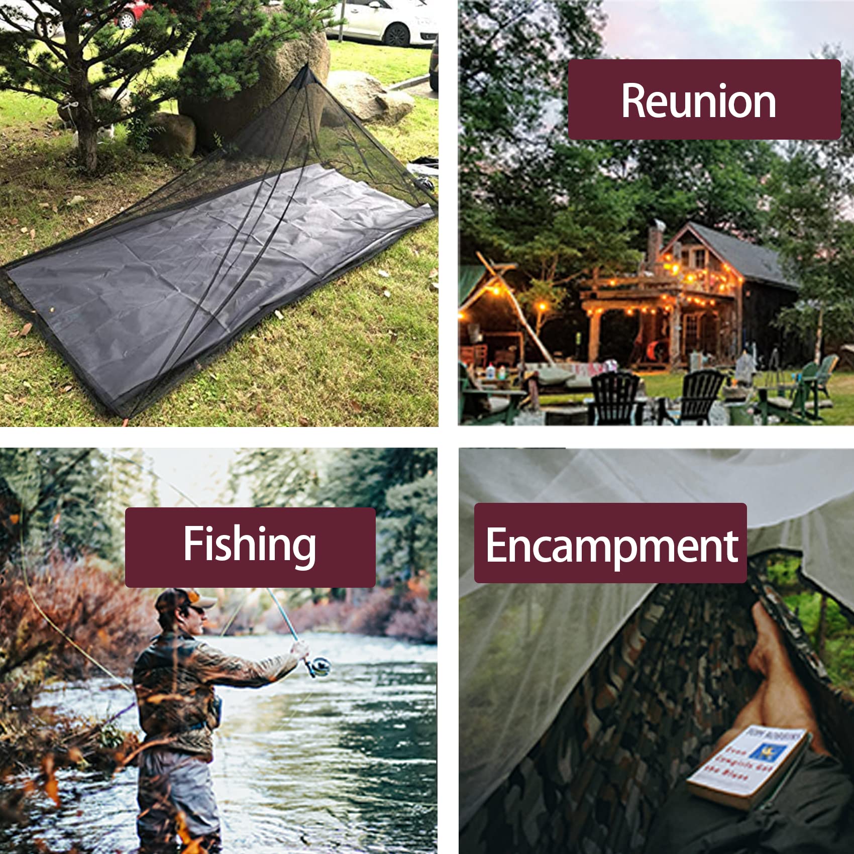 No-See-Um Camping Mosquito Net Bed Compact and Ultra-Light for Travel,Finest Holes Mesh 2000 Noseeum Netting for Camping and Hiking, Without Sleeping Mat (Double Light Grey Color)