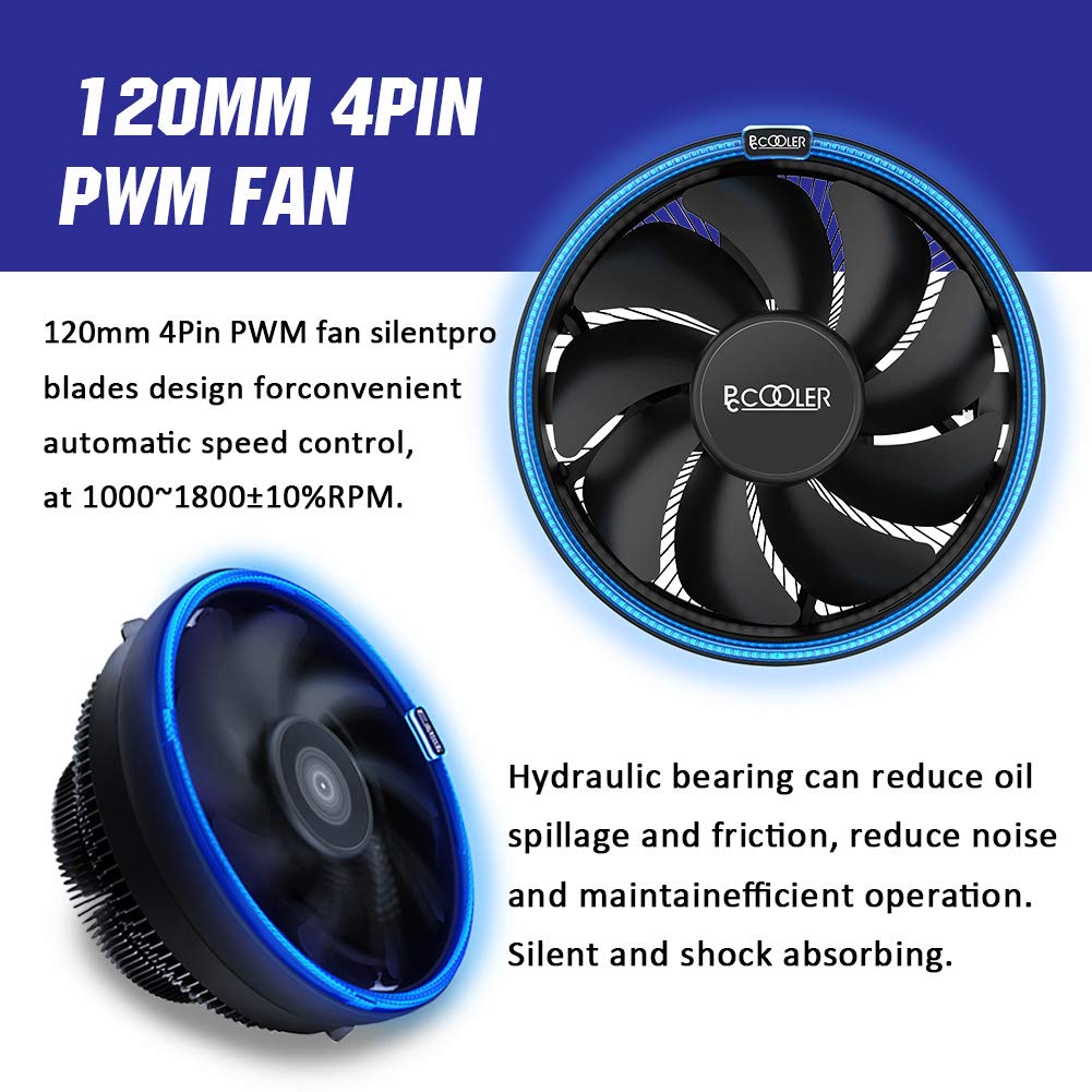 PCCOOLER E126M B Low-Profile CPU Cooler with Quiet PWM Fan All-Round Cooling for Computer Case Corona LED Blue Frame