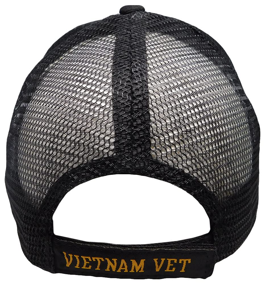 Vietnam Veteran Vet Ribbon Mesh Trucker Black Acrylic Adjustable Embroidered Baseball Hat Cap