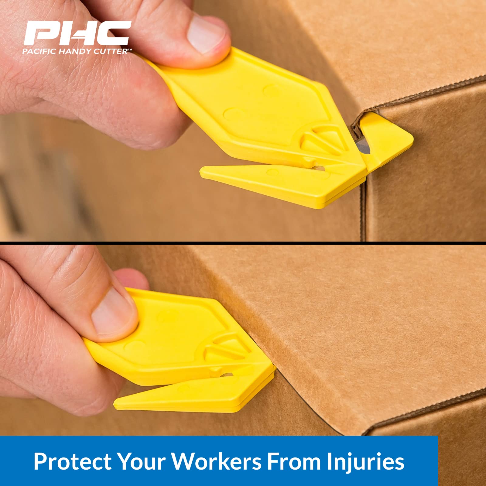 Pacific Handy Cutter EZST Two Sided Concealed Safety Cutter with Bladeless Plastic Tape Splitter, Safe and Efficient Cutting for Stretch Wrap, Cardboard, Tape, Zip Ties, Plastic Straps, and more