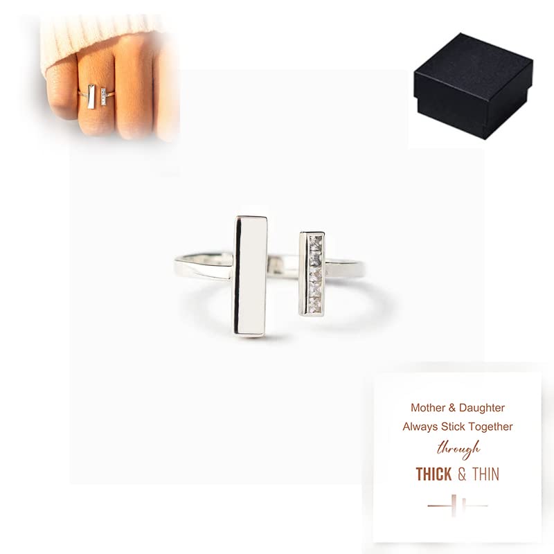 TFXNBKW Mother Daughter Thick And Thin Ring, Remember That We Are Always Stick Together- Sterling silver ring - Women's Ring Open Adjustable Women's Ring Cubic Zirconia Rings (US size 9 (open))