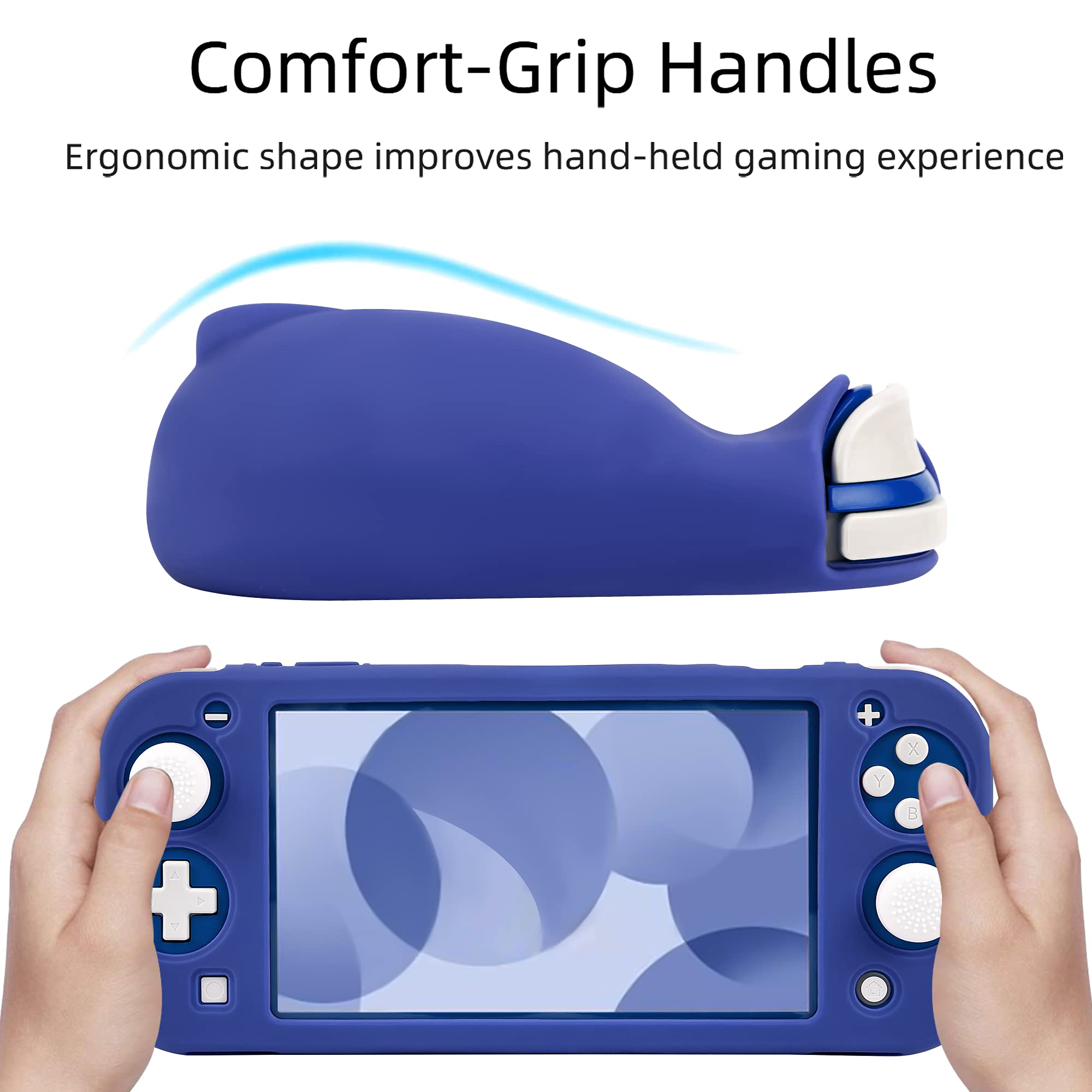 Protective Case for Nintendo Switch Lite, Soft Grip Case Cover with Comfort Ergonomic Handles for Nintendo Switch Lite 2019 [Self Stand][4 Thumb Stick Caps] (Silicone-Blue)