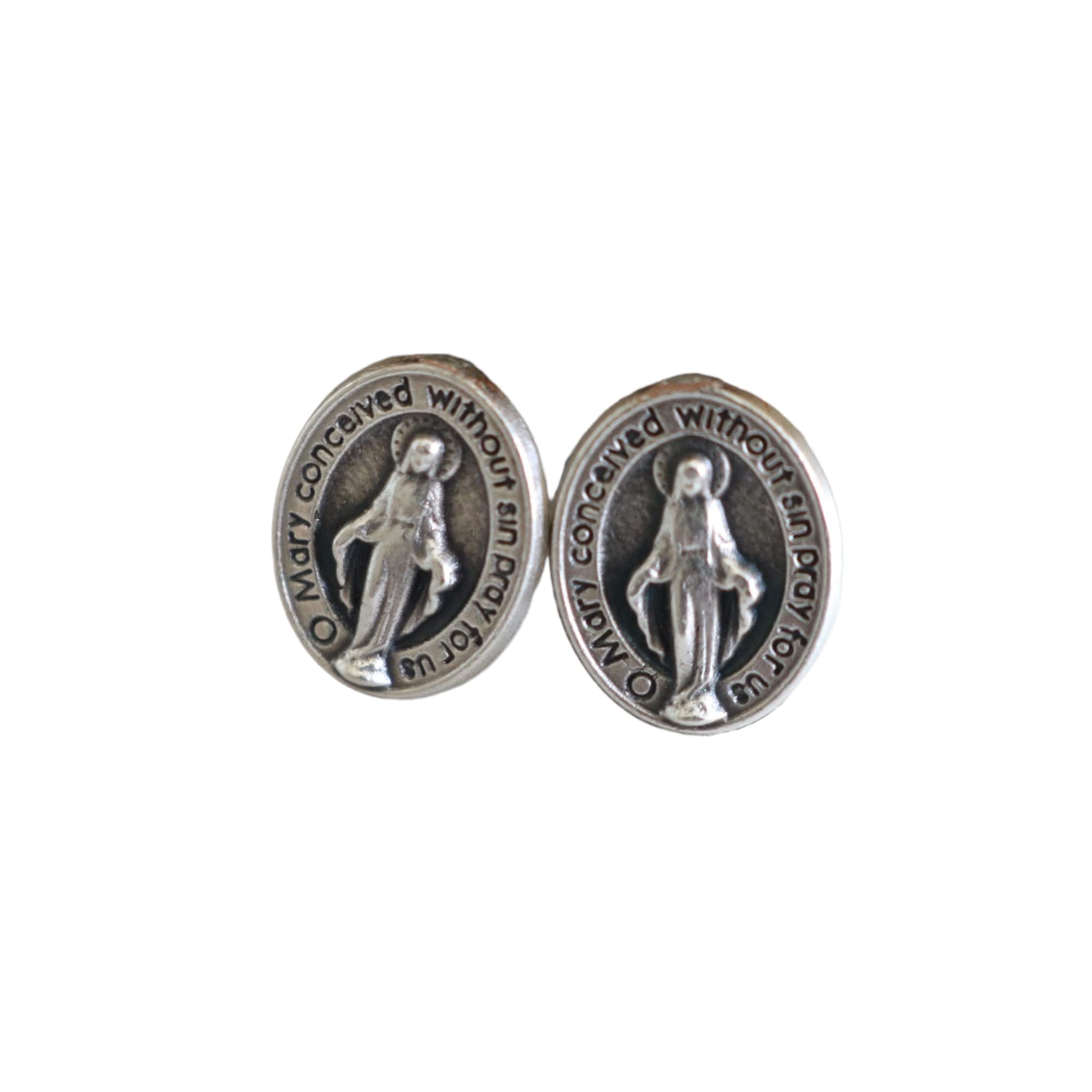 Women Stud Earrings 1/2" Miraculous Medal Catholic Mary Handmade