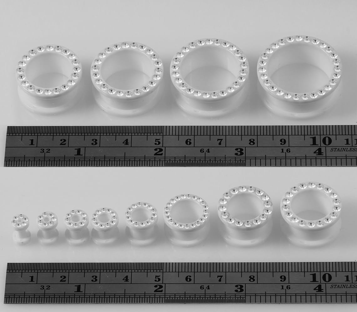 PiercingPoint 1 Piece of 00 Gauge - 10mm Multi Clear Crystal Stone Setting on White Acrylic Ear Gauge Flesh Tunnel