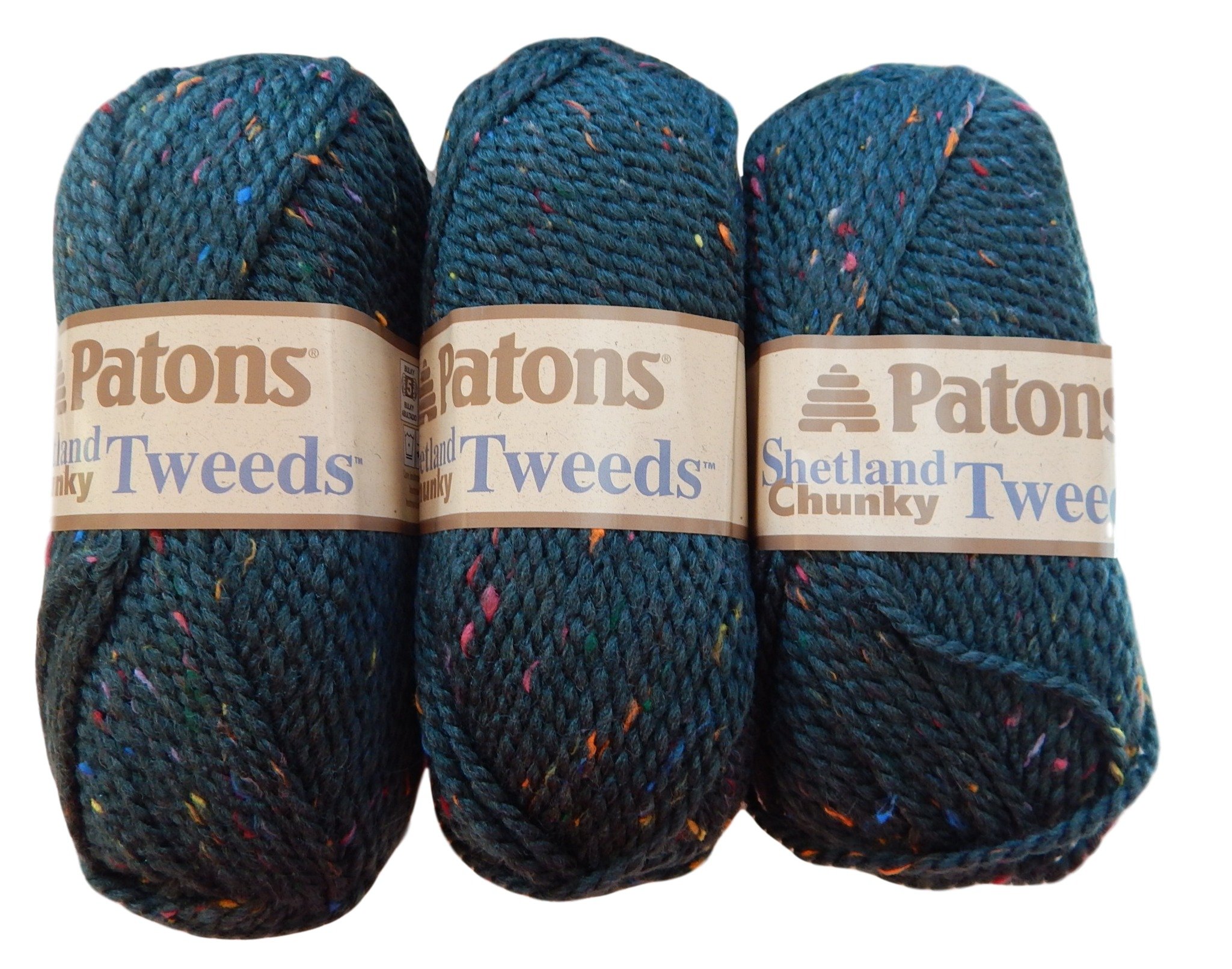 Patons Shetland Chunky Tweed Yarn Bundle ( 3 Pack) Bulky Acrylic Wool Blend, green, blue