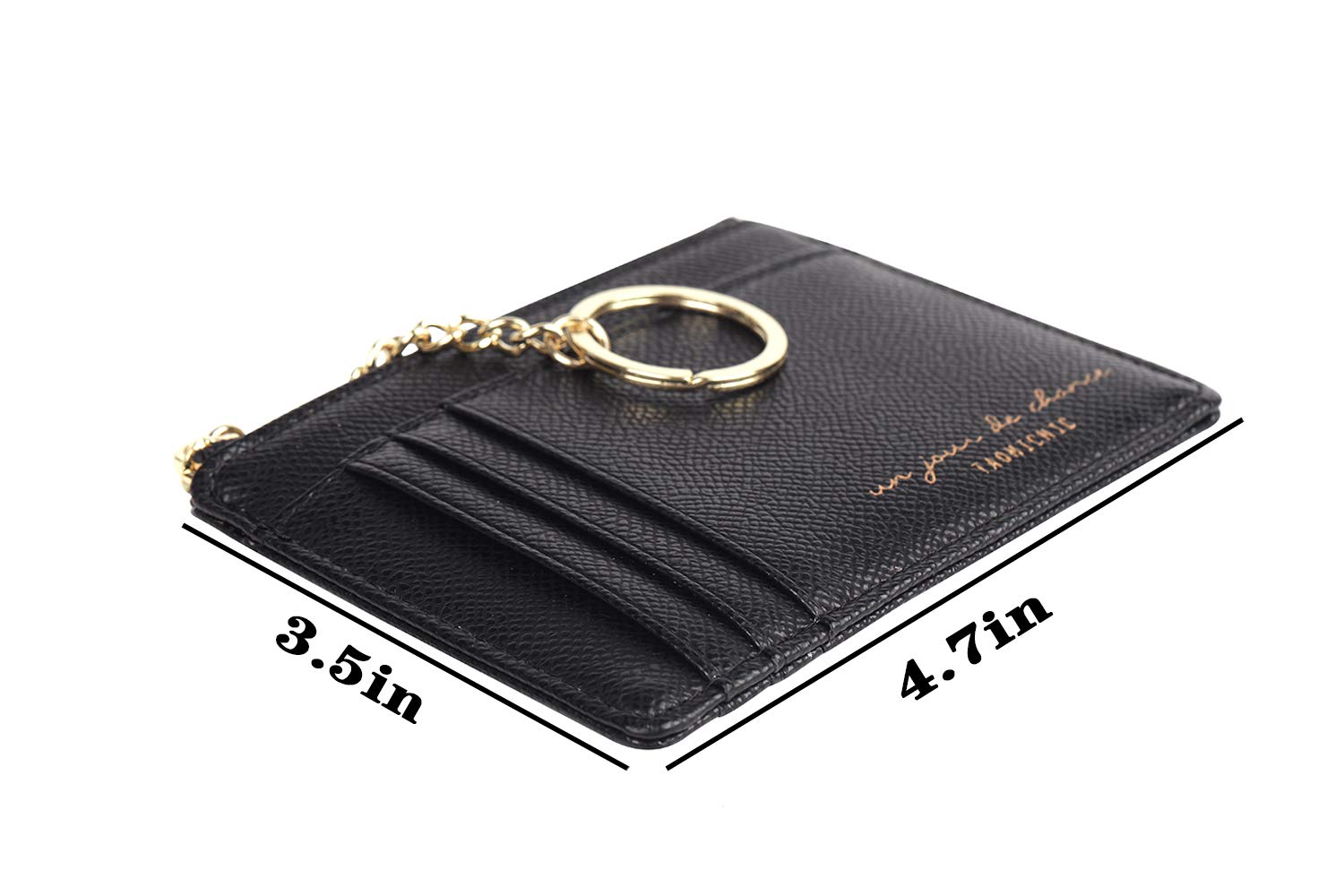 Prometheism Women Slim Leather Card Case Holder Small Wallet Cute Coin Purse Girl Mini Wallet with Keychain (Black)