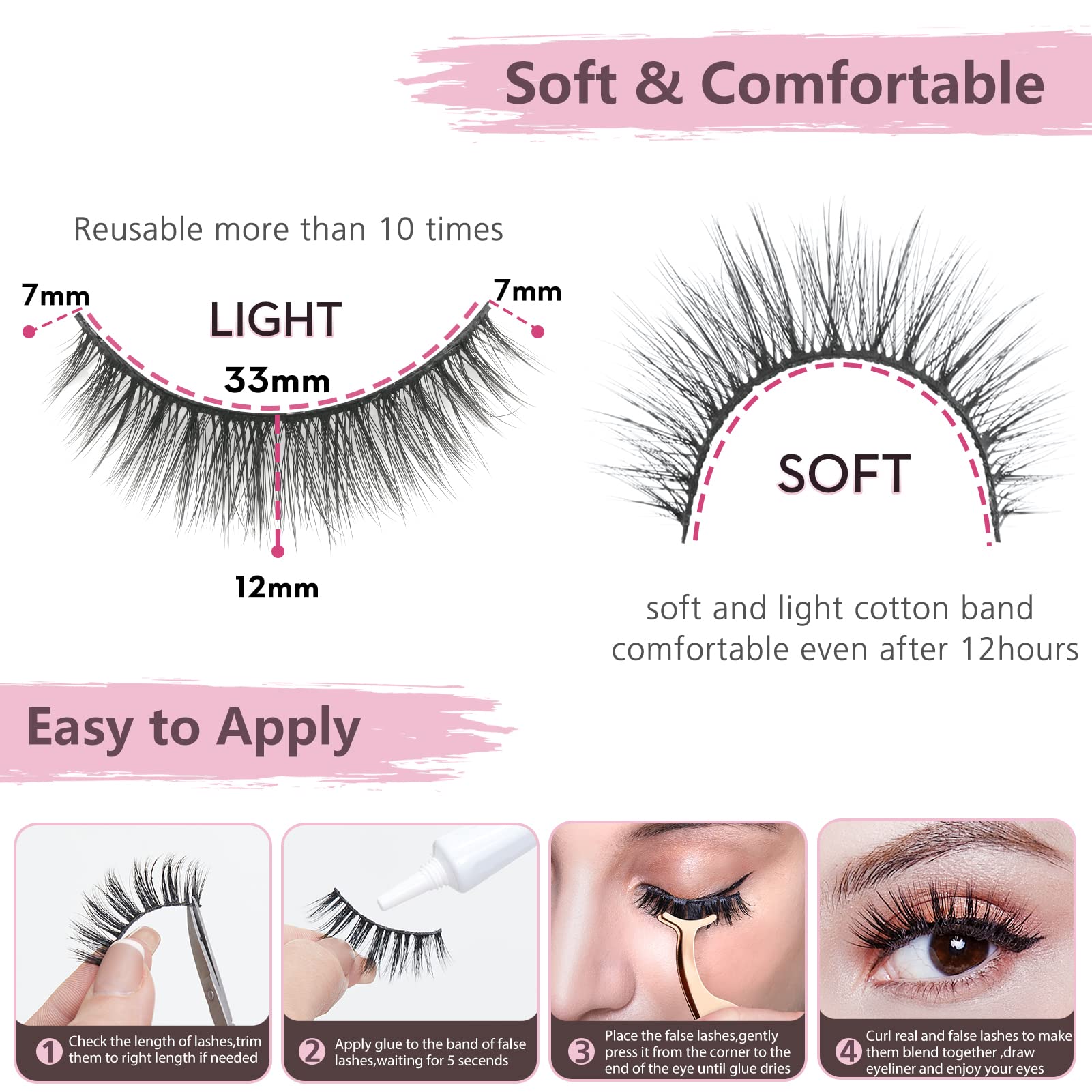SONAFEEL False Lashes Natural Look Eye Lashes Pack Short Natural Eyelashes Wispy Strip Lashes Small Crisscross Daily Fake Eyelashes Reusable Faux 3d Mink Lashes PestaƱas Postizas Naturales