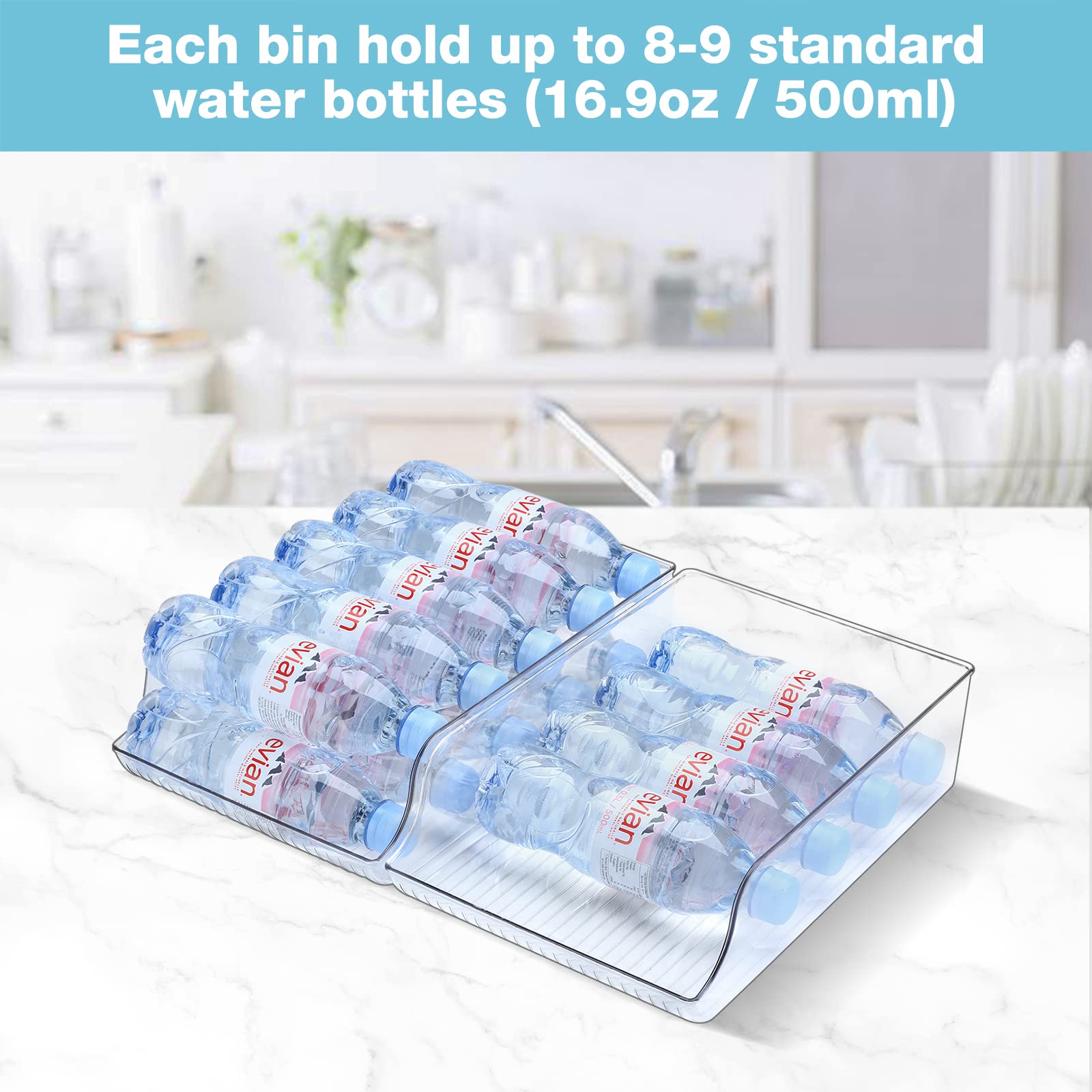Puricon 4 Pack Refrigerator Organizer Bins Can Dispenser Storage Holder Bundle with 2 Pack Water Bottle Dispenser Organizer for Refrigerator