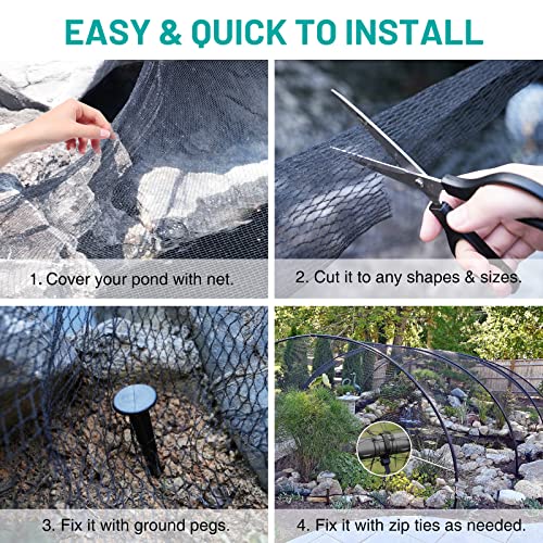 PatioGem Pond Netting, 15β x 20β Pond Netting for Koi Ponds, Durable & Sturdy Pond Net to Catch Leaves & Debris, Drive Herons, Raccoons, Cats & Predators Away, Handy Accessories Included (3/8β Mesh)