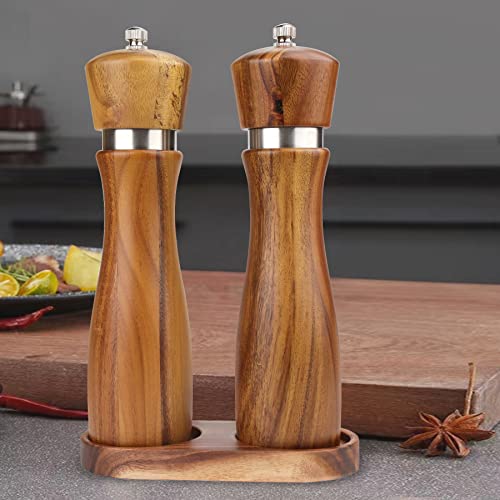 VanlonPro Salt and Pepper Mill Tray, Acacia Wood Tray, Pepper Mill Holder & Rest (Inner Dia 2.5 Inch) fit Many Mills & Shakers, Salt & Pepper Grinder Accessories, Kitchen Storage Holderā¦