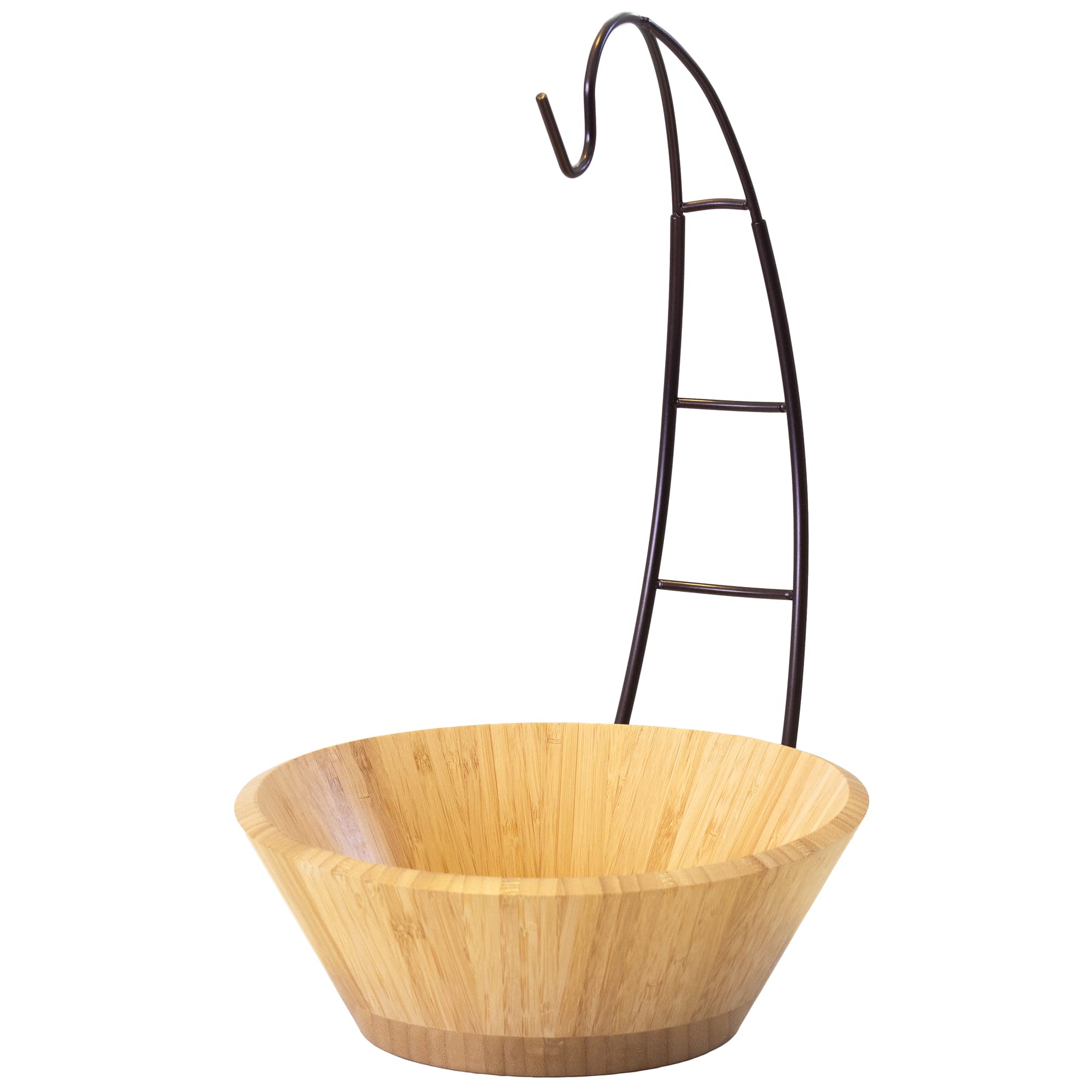 Totally Bamboo Fruit Basket Bowl with Banana Holder Hanging Hook, Bamboo Wood Fruit Bowl for Kitchen Counter