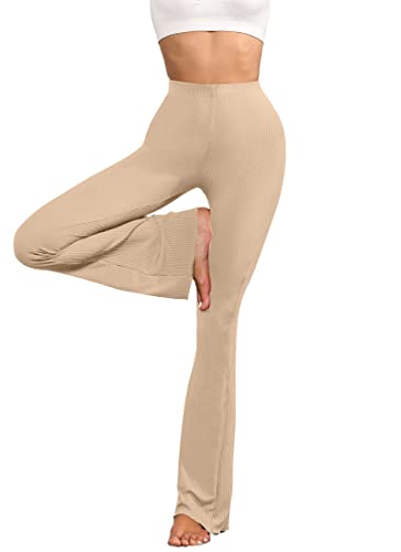 Women's Casual Bootcut Yoga Pants Wide Leg Long Flare Workout Pants Khaki XL