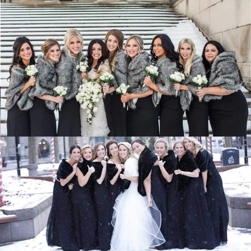 Olbye Women's Faux Fur Shawls and Wraps Wedding Fur Wrap 1920 Bridal Fur Stole Sleeveless Scarf for Bride and Bridesmaid (Black)