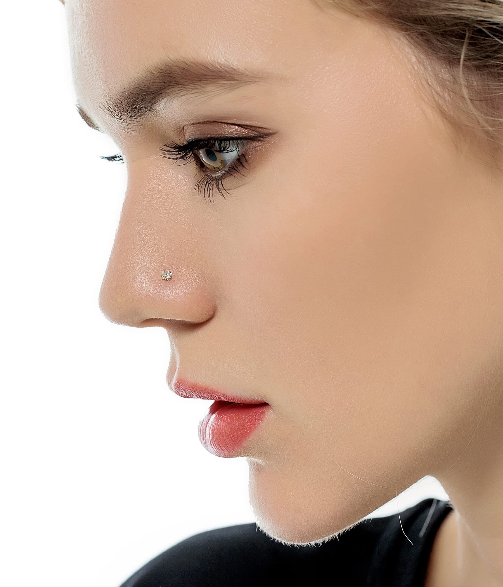 Tornito 20G 20Pcs Nose Ring CZ Nose Stud Retainer L Bone Screw Shaped Nose Piercing Jewelry Set for Women Men Stainless Steel Rose Gold Tone (D:20Pcs,Bone Shaped, Gold Tone)